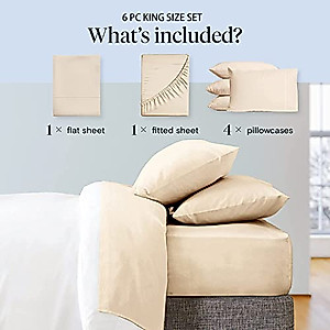 LuxClub 6 PC King Size Sheet Set Bamboo Sheets Deep Pockets 18" Eco Friendly Wrinkle Free Cooling Bed Sheets Machine Washable Hotel Bedding Silky Soft - Cream King