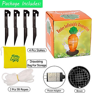 ATDAWN 5 ft Easter Inflatable Bunnies with Giant Carrot, Easter Inflatable Outdoor Holiday Decoration, Easter Blow Up Lawn Yard Garden Inflatables Decorations