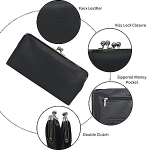 Double Frame Vintage Style Clutch Purse Wallet, Clutch Purses for Women, Wallet Women, Clutch, Travel Wallet Womens (Black)