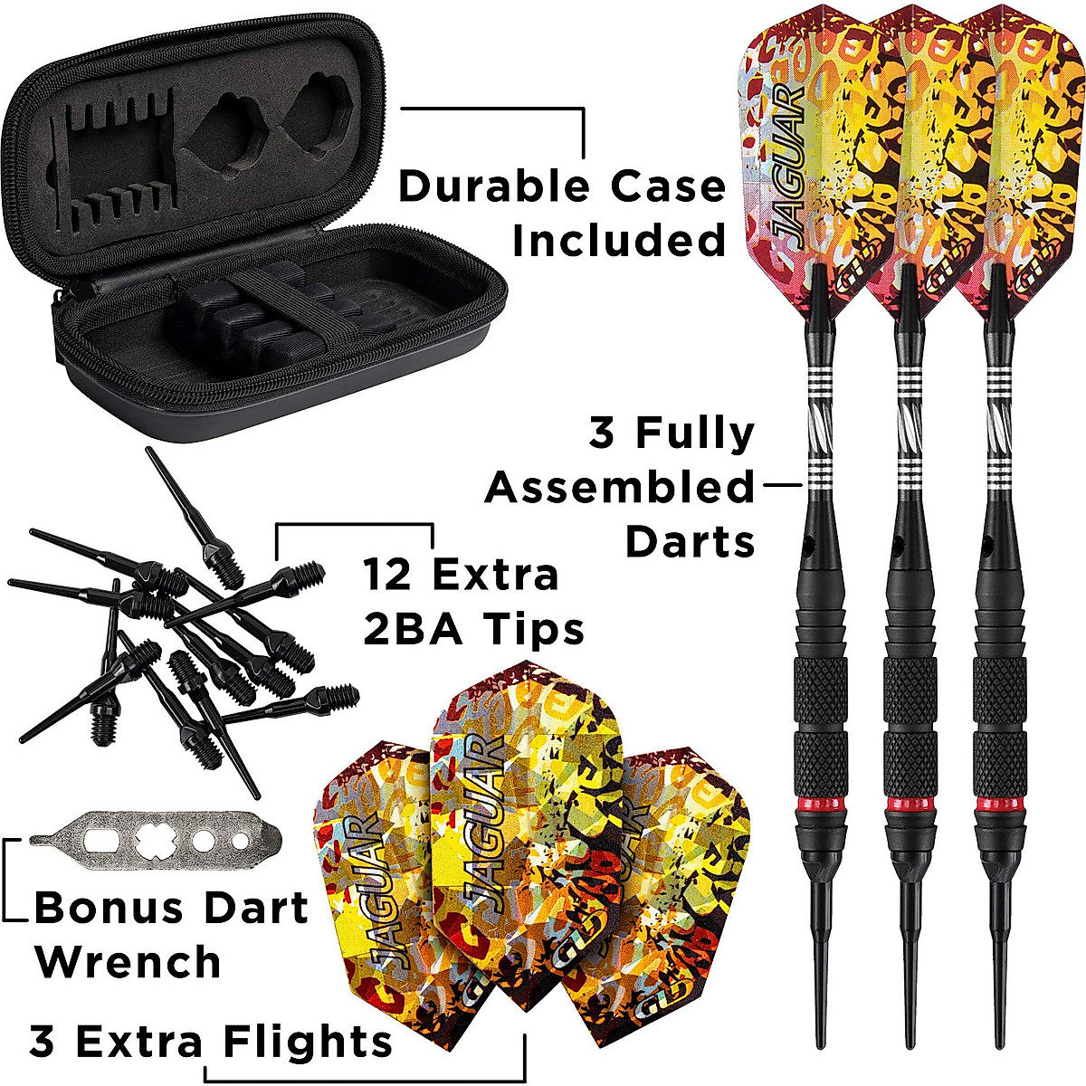 Viper by GLD Products unisex adult Viper Jaguar 80 Tungsten Soft Tip Darts with Storage Travel Case Medium Knurling 18 Grams, Red, Two Wide Knurled Sections US