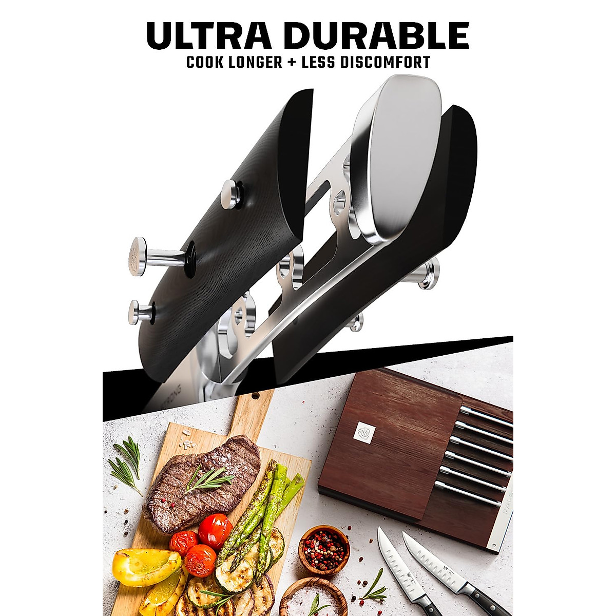 Dalstrong Steak Knife Set - 8 Piece - 5 inch Straight Edge Blade - Gladiator Series Elite - Forged High-Carbon German Steel Dinner Kitchen Knife - Black G10 Handle - Folding Block Set - NSF Certified