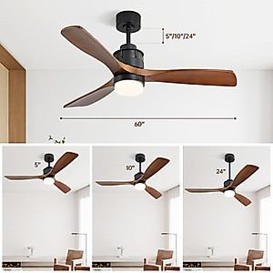 60 inch Wood Ceiling Fan with Light, Outdoor Ceiling Fans for Covered Patios, Walnut Ceiling Fan, Remote Control, Large Ceiling Fan for Porch/Garage/Farmhouse