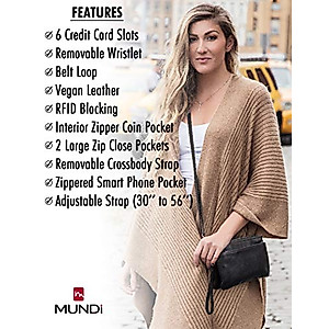 Mundi Brady Anti Theft Womens Cell Phone Crossoby Bag RFID Purse Wallet (Black)