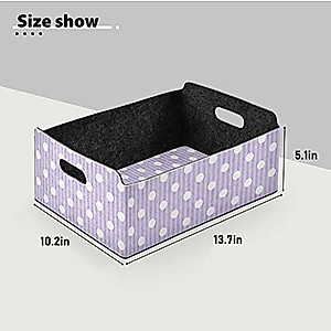 CaTaKu Foldable Storage Basket Purple Polka Dots Collapsible Felt Storage Bins with Handle Drawer Organizer Bin Cube Shelf Box for Organizing Closet Clothes Office Books Bedroom