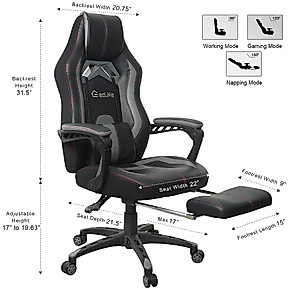 Massage Gaming Chair Racing ,Office Chair Video Game Chair,High Back PU Leather PC Racing Computer Desk Office Swivel Recliner with Retractable Footrest and Adjustable Lumbar Cushion Support (Grey)