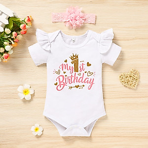 GRNSHTS Baby Girl First Birthday Outfit Smash Cake Outfit My 1st Birthday Romper+Tutu Skirt+Headband Onederland Outfit(Pink,12-18 Months)