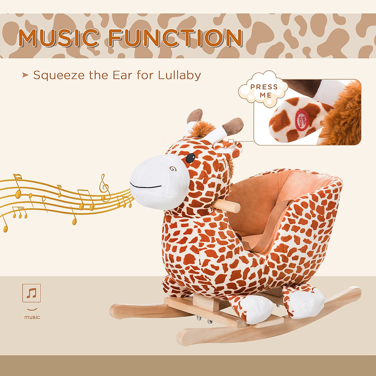 Qaba Kids Plush Ride-On Rocking Horse Toy Giraffe Style with Song for 18-36 Months, Brown