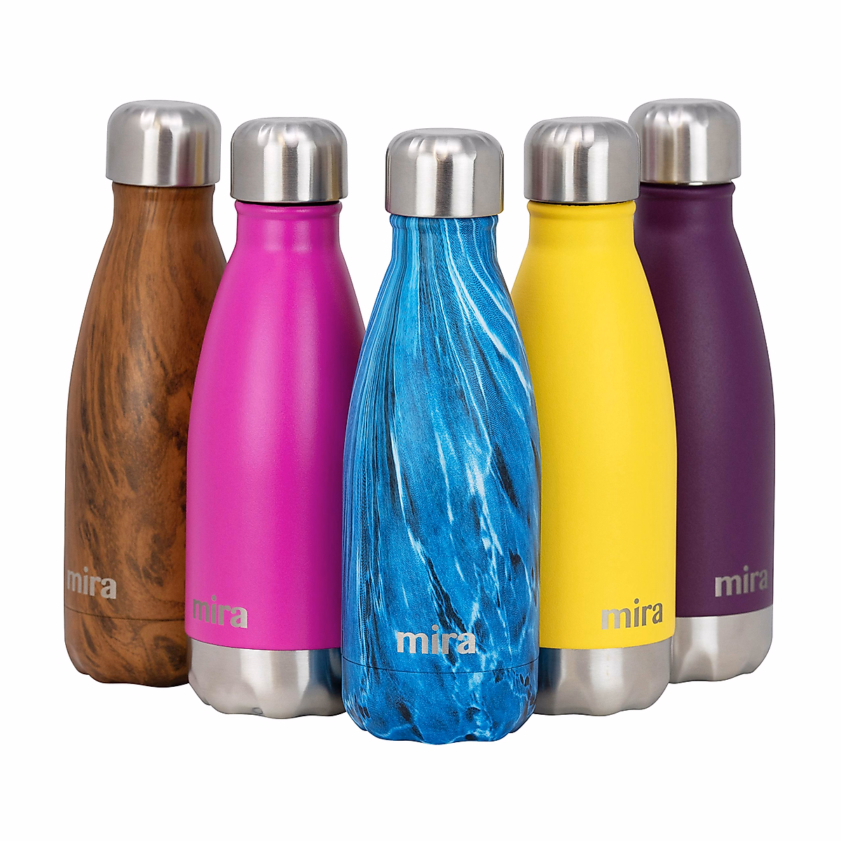 MIRA 12 oz Stainless Steel Vacuum Insulated Kids Water Bottle - Double Walled Cola Shape Thermos - 24 Hours Cold, 12 Hours Hot - Reusable Metal Water Bottle - Leak-Proof Sports Flask - Dynamic Blue