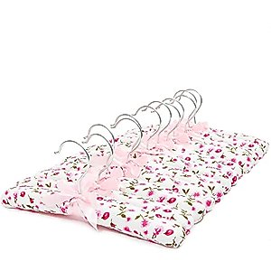 Satin Padded Hangers for Kids Nursery, Pink Floral (9.5 in, 12 Pack)