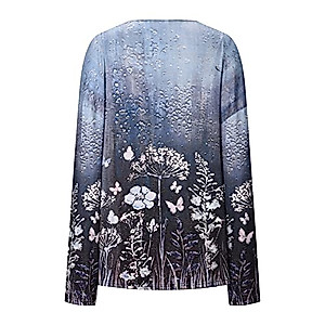 X-F58 Royal Blue Women Tshirts Gradient Dragonfly Floral Graphic Loose Fit Long Tops Tee for Women Drop Shoulder Skew Cowl Neck Lounge Fall Summer Shirts Button Up 2023 Clothes QT S
