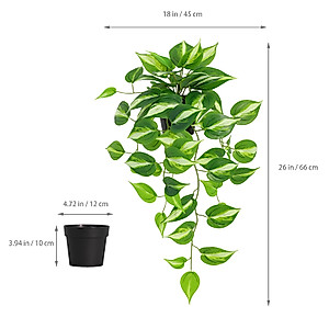 LuckyGreenery Artificial Devil's Ivy Golden Pothos Fake Plant,Hanging Potted Plants for Wall Home Patio Indoor Outdoor Decor(H 26in)
