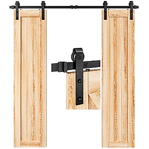 EaseLife 6FT Double Door Sliding Barn Door Hardware Track Kit,Basic J Pulley,Heavy Duty,Slide Smoothly Quietly,Easy Install (6FT Track Kit for Double 18" Wide Door)