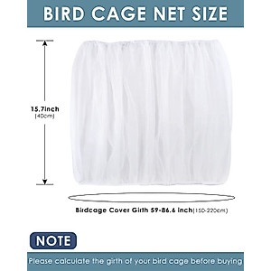 Bissap Bird Cage Seed Catcher, 59-90'' Universal Birdcage Net Nylon Adjustable Elastic Band Stretchy Skirts Mesh Cover for Parrot Cage Seed Guard (Not Include Birdcage)- White