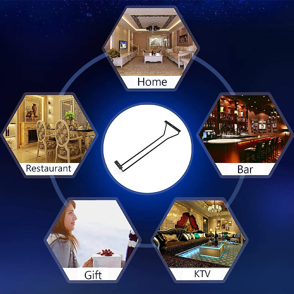 Wine Glass Rack (1 Pack 13.8 inch, Black), Wine Glass Rack Under Cabinet, Hanging Stemware Holder, Metal Chrome Finish Stemware Rack for Kitchen/Bar/Restaurant