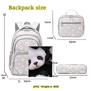 EKUIZAI 3Pcs Daisy Prints Backpack for Girls Bookbag set Primary School Daypack Elementary Students Knapsack with Lunch Box