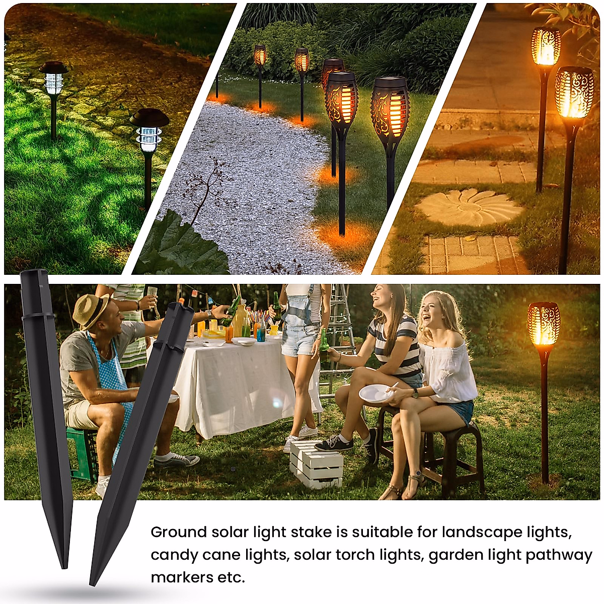 SDTC Tech 6-Pack 8.26 Inch / 21cm ABS Ground Spikes Solar Torch Light Garden Plastic Ground Stakes for Garden Light Pathway Markers (Pole Inside Diameter 0.83 Inch)