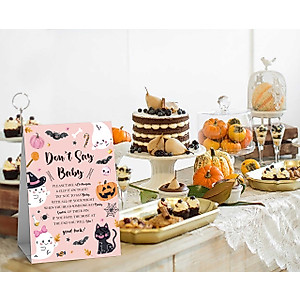 Don't Say Baby Clothespin Games Sign (1 Sign + 50 Mini Clothespins), Halloween Ghost Pumpkin Gender Neutral Gender Reveal Baby Shower Prizes Game, Halloween Baby Shower Party Decorations-SG01