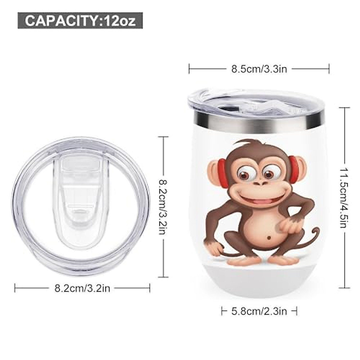 YKUDBN Stainless Steel Insulated Cup, Naughty Monkey Print 304 Stainless Steel, Smooth Round Rim Ideal for Office, Home, And Gift Giving