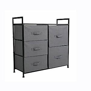 Nightstand Bedside Table Drawer Cabinet 32" Storage Dresser Unit Shelf Organizer House W/ 5 Fabric Drawer Bins Storage Cabinet Modern Style Dresser Storage Tower Storage Tower Dresser