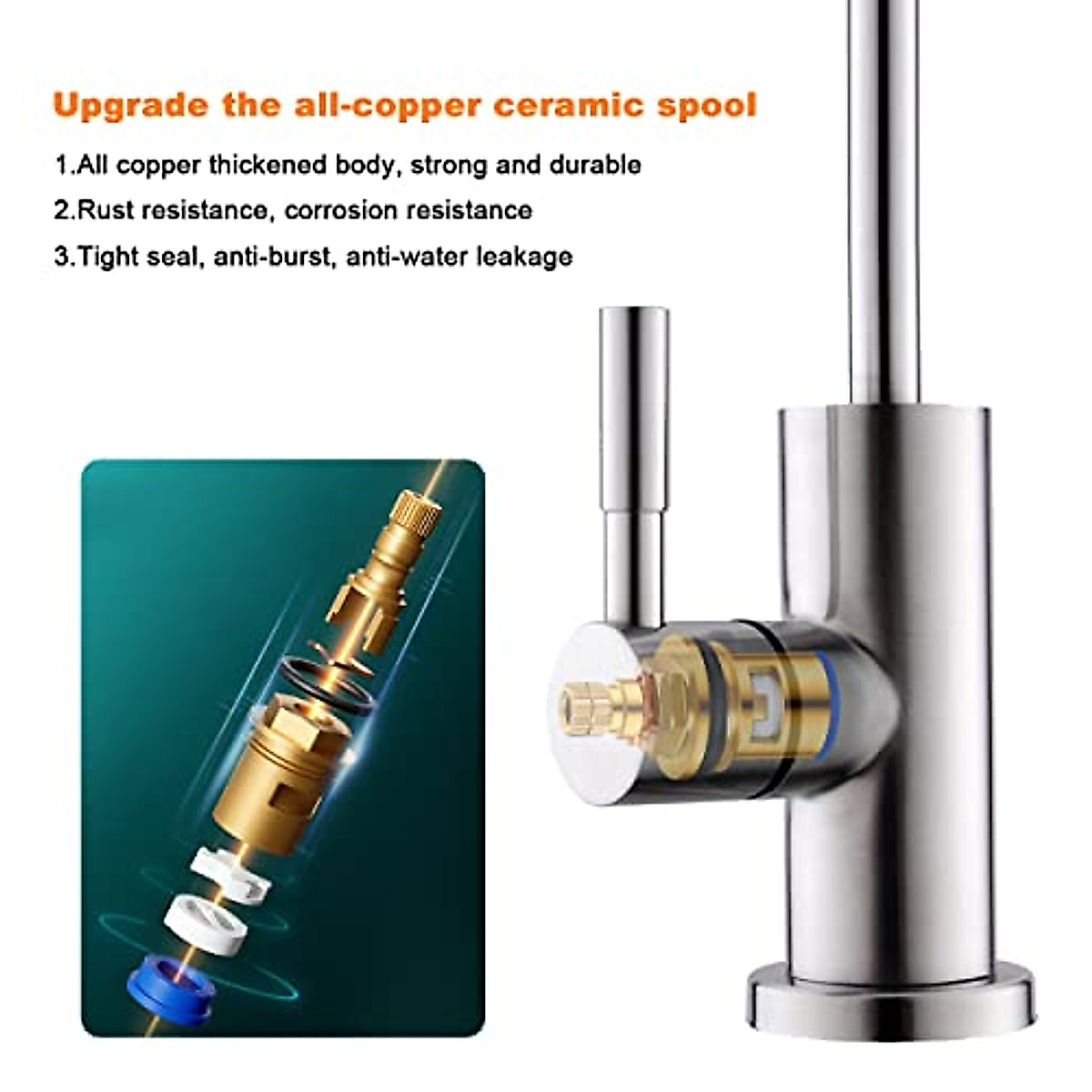 Drinking Water Faucet for Kitchen,100% Lead-Free Reverse Osmosis Faucet,Stainless Steel Kitchen Filtered Water Faucet,Brushed Nickel RO Faucet with Longer Thread Pipe