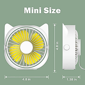 YUNLOVXEE Small Personal USB Desk Fan - 4 Speeds Portable Cute Desktop Table Cooling Mini Fan Powered By USB, Quiet Operation Strong Wind Fan for Room Home Office Outdoor Travel