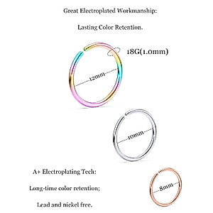 Leiainely 18g l Shaped Nose Rings Studs Hoops Piercings Jewelry for Women Men Surgical Steel 18 Gauge Stuf Bar 8mm 10mm 12mm Hypoallergenic Nostril Aretes para La Nariz