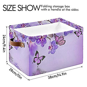 Storage Basket Cube Spring Flower Orchid Butterfly Large Collapsible Toys Storage Box Bin Laundry Organizer for Closet Shelf Nursery Kids Bedroom,15x11x9.5 in,1 Pack