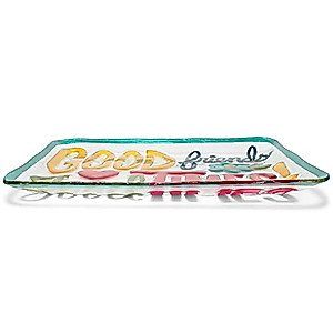 DEMDACO Good Friends Good Times Vibrant Multicolored 14 x 11 Glass Rectangular Platter