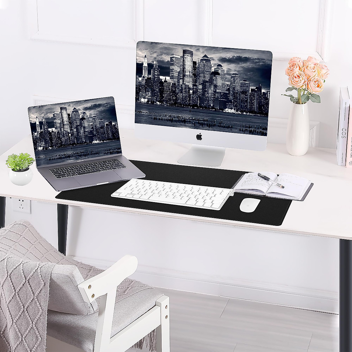 AFIING Leather Desk Pad Protector, Office Desk Mat, Large Mouse Pad, Desk mat for Keyboard and Mouse, Laptop Desk Pad, Waterproof Desk Writing Pad for Office and Home (Black, 23.6" x 13.7")