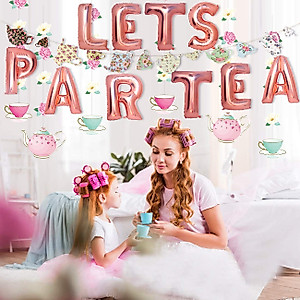 Mity rain Tea Party Decorations - LET'S PAR TEA Aluminum Foil Balloons/Teapots Teacups Tea Party Banner/Floral Tea Party Hanging Decorations for Baby Shower Bridal Shower Girls Birthday Party Supplies