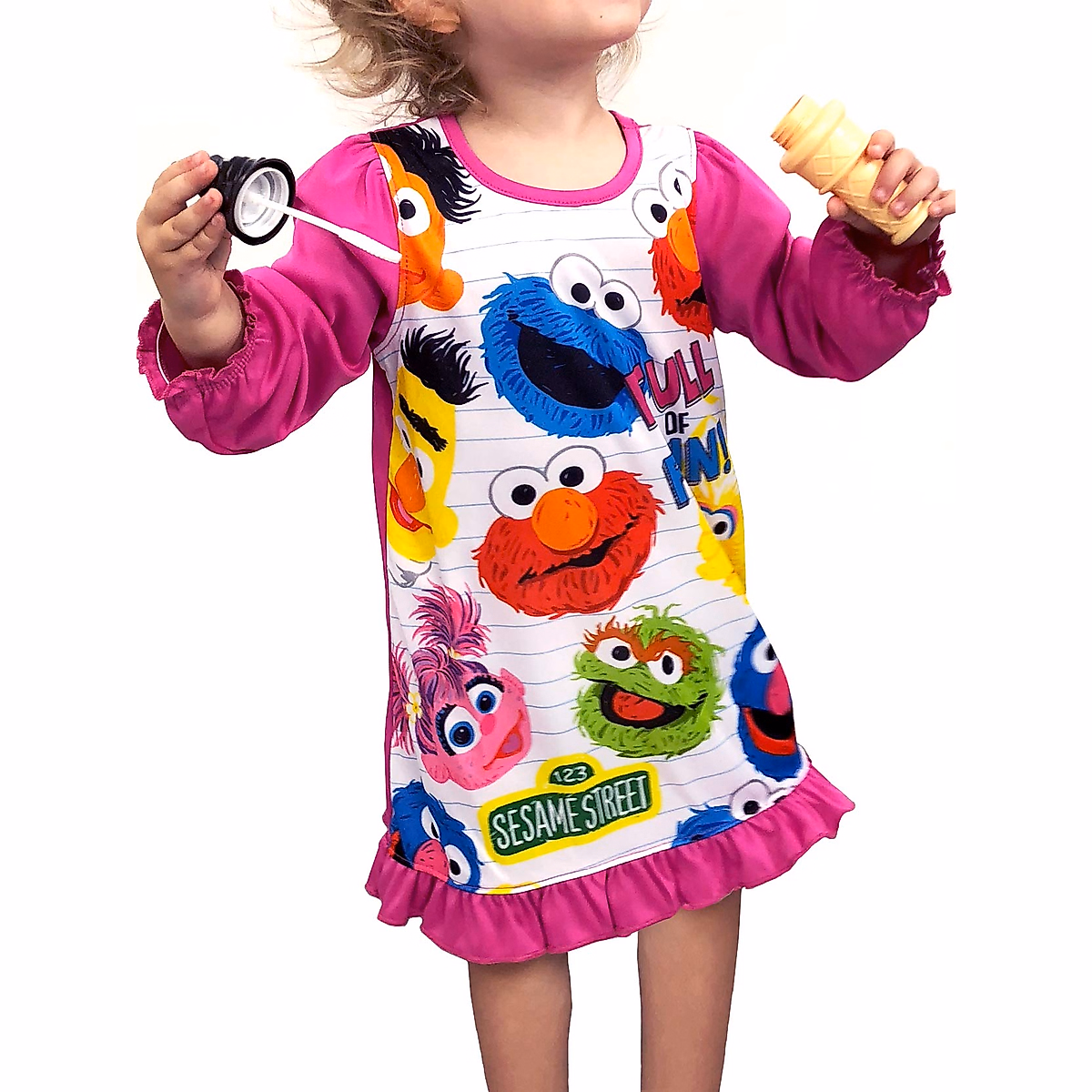 Sesame Street Toddler Girls Long Sleeve Nightgown Pajamas (2T, Pink/White)