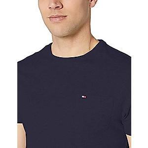 Tommy Hilfiger Men's Short Sleeve Crewneck T Shirt with Pocket, Navy Blazer, Small