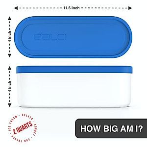 BALCI - Ice Cream Container - 2 Quart - Perfect Reusable Freezer Storage for Homemade Ice Cream Tubs for Sorbet, Frozen Yogurt and Gelato! - Flexible Silicone Lids, Long Scoop, Stackable - Blue