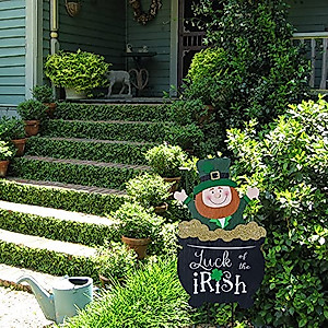 DECSPAS St Patricks Day Decorations, Irish Gnome Decorative Garden Stakes St Patricks Day Decor, Goblins in Gold Jars Design St. Patrick's Day Decorations for The Home, Outdoor, Garden, Patio