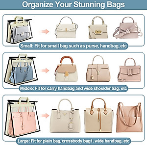 FADOTY 9 Packs Dust Bags for Handbag Storage Organizer Clear Purse Organizer for Closet Purse Storage Hanging Closet Organizer with Zipper Handles, Beige