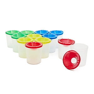 Juvale 12 Pack No Spill Paint Cups With Lids for Kids, Arts and Crafts Supplies for Classrooms (4 Colors, 3 x 3 In)