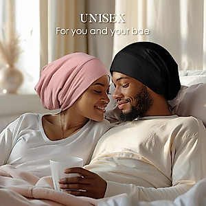 LULUSILK 100% Mulberry Silk Bonnet for Sleeping Women and Men, No More Frizzy Tangled Hair, Real Silk Sleep Cap for Curly Hair, Black, Pack of 1