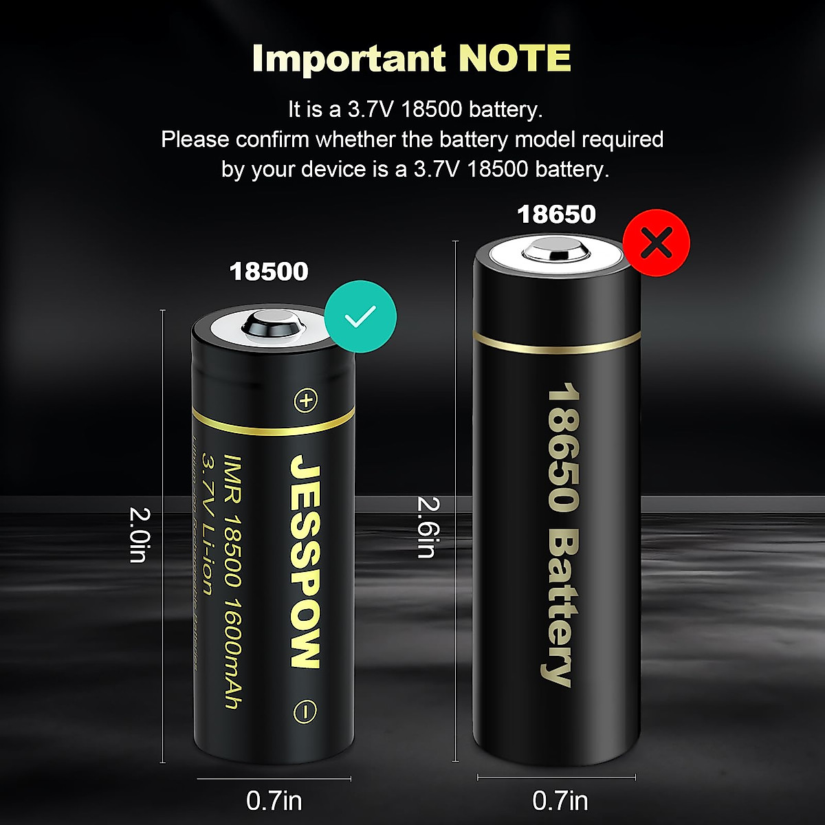 JESSPOW 18500 Battery, IMR 18500 Rechargeable Li-ion Battery 1600mAh 3.7V for Flashlight, Solar Garden Light and More, 18500 Rechargeable Solar Batteries with Button Top (8 Pack)