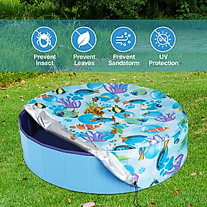 Ladadee Foldable Round Dog Swimming Pool Cover, for 63" Collapsible Outdoor Tub, PVC Coating Waterproof and UV Protection, Leakproof Washable Kiddie Pet Small Paddling Bath Accessories