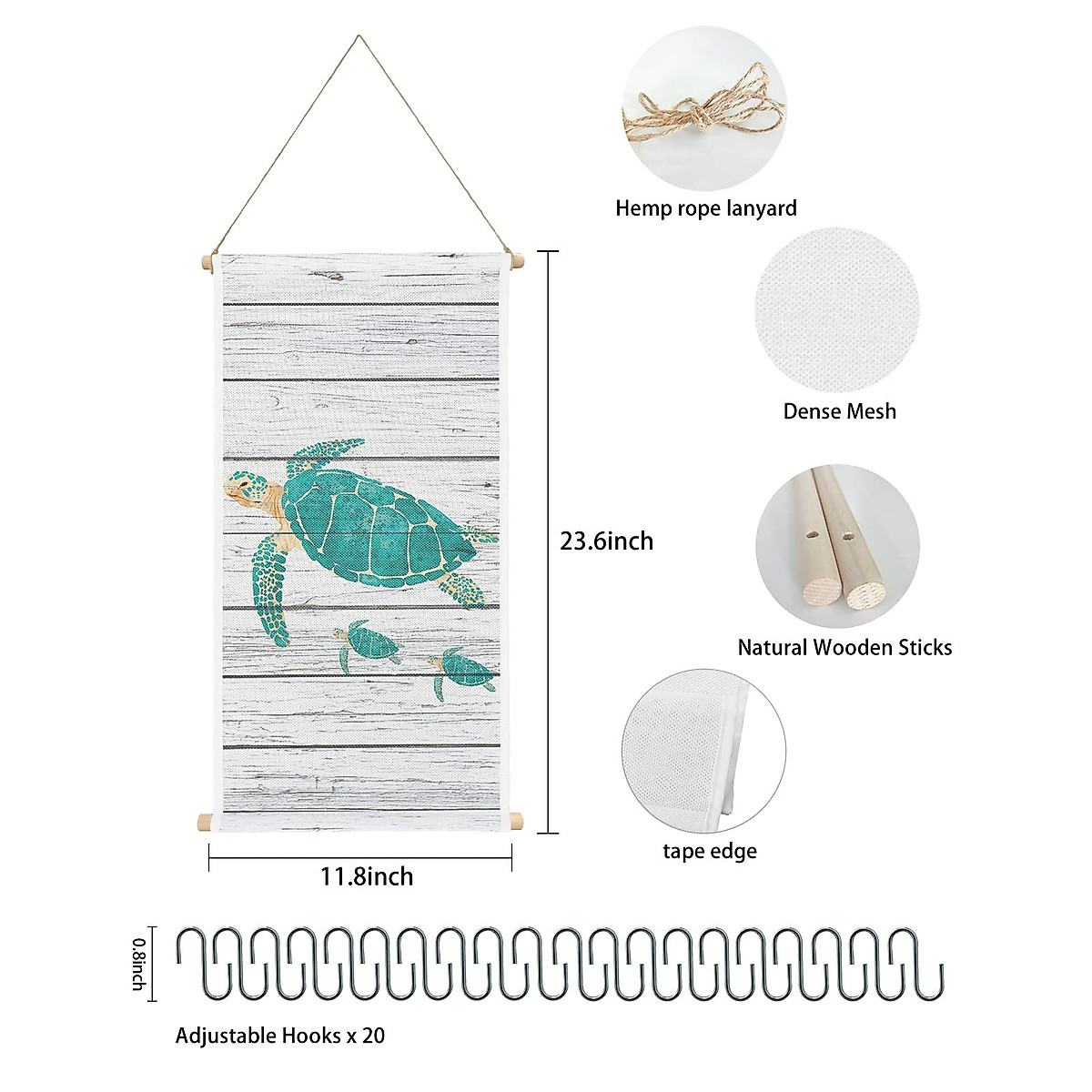 Hanging Earring Jewelry Organizer Ocean Turtle Wood Grain Stub Earring Holder Necklace Earring Display Large Capacity Earring Hanging Organizer for Women Girls 12"x24"