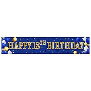 Boao 16th 18th 50th Birthday Decorations for Boys, Navy Blue and Gold Birthday Banner Yard Backdrop, Happy Birthday Party Supplies Decorations for Men (18th)