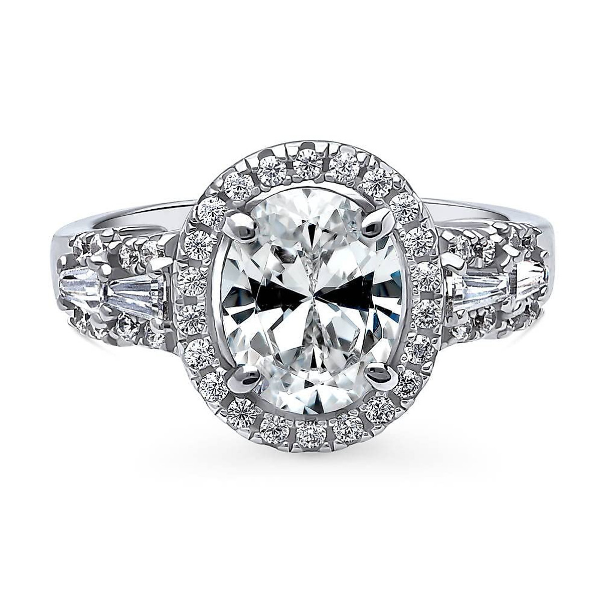 BERRICLE Sterling Silver Halo Wedding Engagement Rings Oval Cut Cubic Zirconia CZ Statement Art Deco Ring for Women, Rhodium Plated Size 6