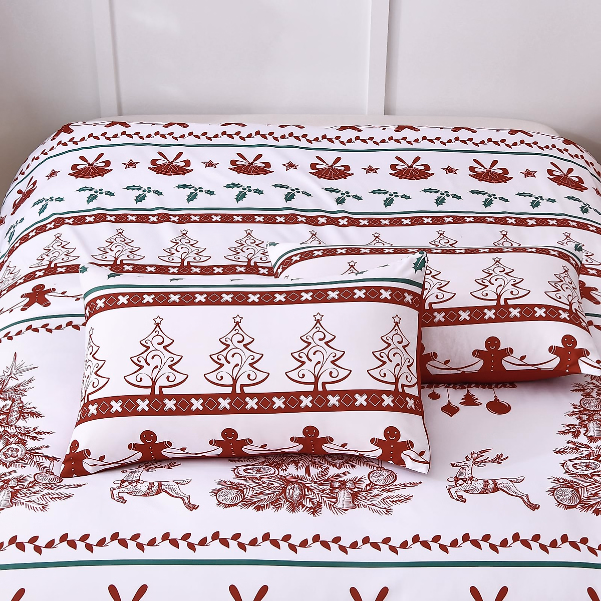 Xruibed Christmas Duvet Cover Set Queen Size 3PCS Xmas Tree Reindeer Pattern Duvet Cover Lightweight Microfiber Bedding Set with Zipper Closure for Adults Teens (Queen,90''x90'')