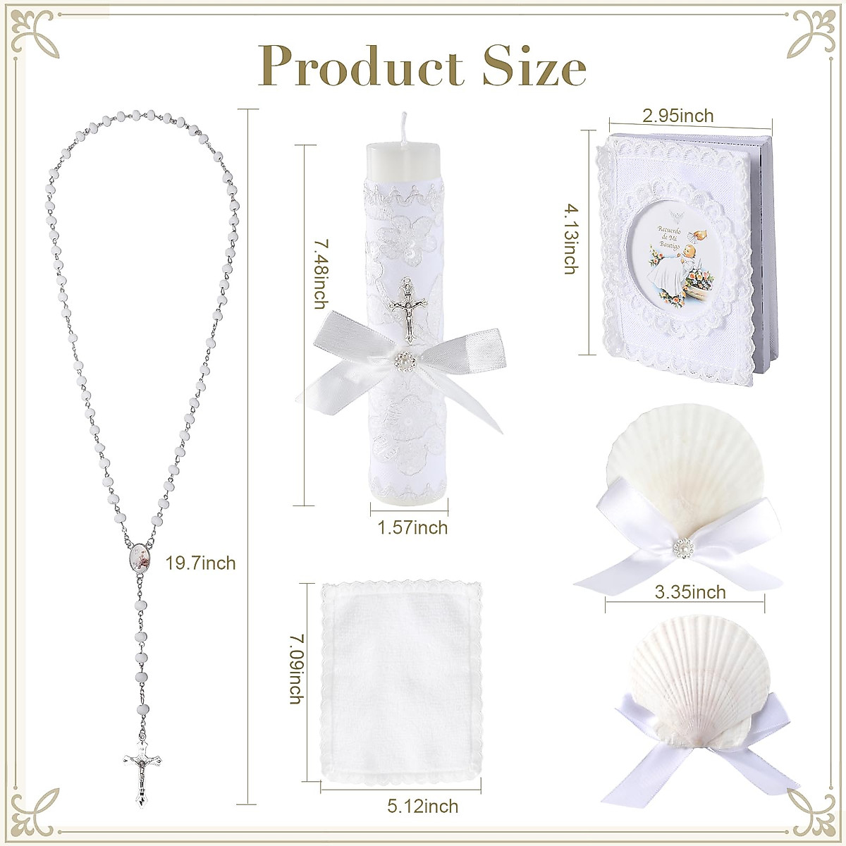 Baptism Candle Set for Boys Girls,5 PCS Baptism Kit Catholic Candle,Baptism Towel,Baptism Shell,Rosary,Bible for Baby Dedication Christening Gift,Velas para Primera Comunión De Niño Bautizo De Niña