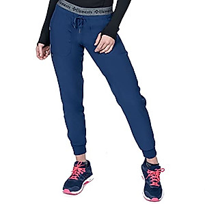 Womens Scrub Set Mock Wrap & Jogger Pants 7 Pocket 4-Way Stretch for Nurse Dentist Elements Select ES2956 (Navy, Small)