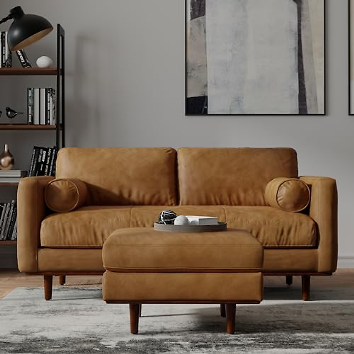 SIMPLIHOME Morrison Mid-Century Modern 72 Inch Wide Sofa in Sienna Genuine Leather, For the Living Room and Family Room