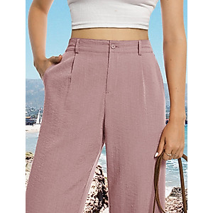 Feiersi Womens Casual Wide Leg Pants High Waisted Button Down Straight Long Trousers Palazzo Pants(Dusky Pink,X-Large)