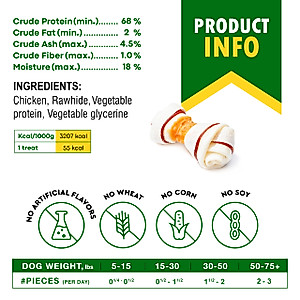 Dog Rawhide Bones Wrapped with Chicken & Pet Natural Chew Treats - Grain Free Meat & Healthy Human Grade Dried Snacks in Bulk - Best Chews for Training Small & Large Dogs - Made for USA