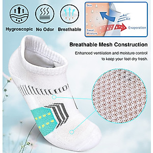 suaskk Womens Athletic Cushioned Anti-Blister Comfort Running Ankle Socks 5 Pairs