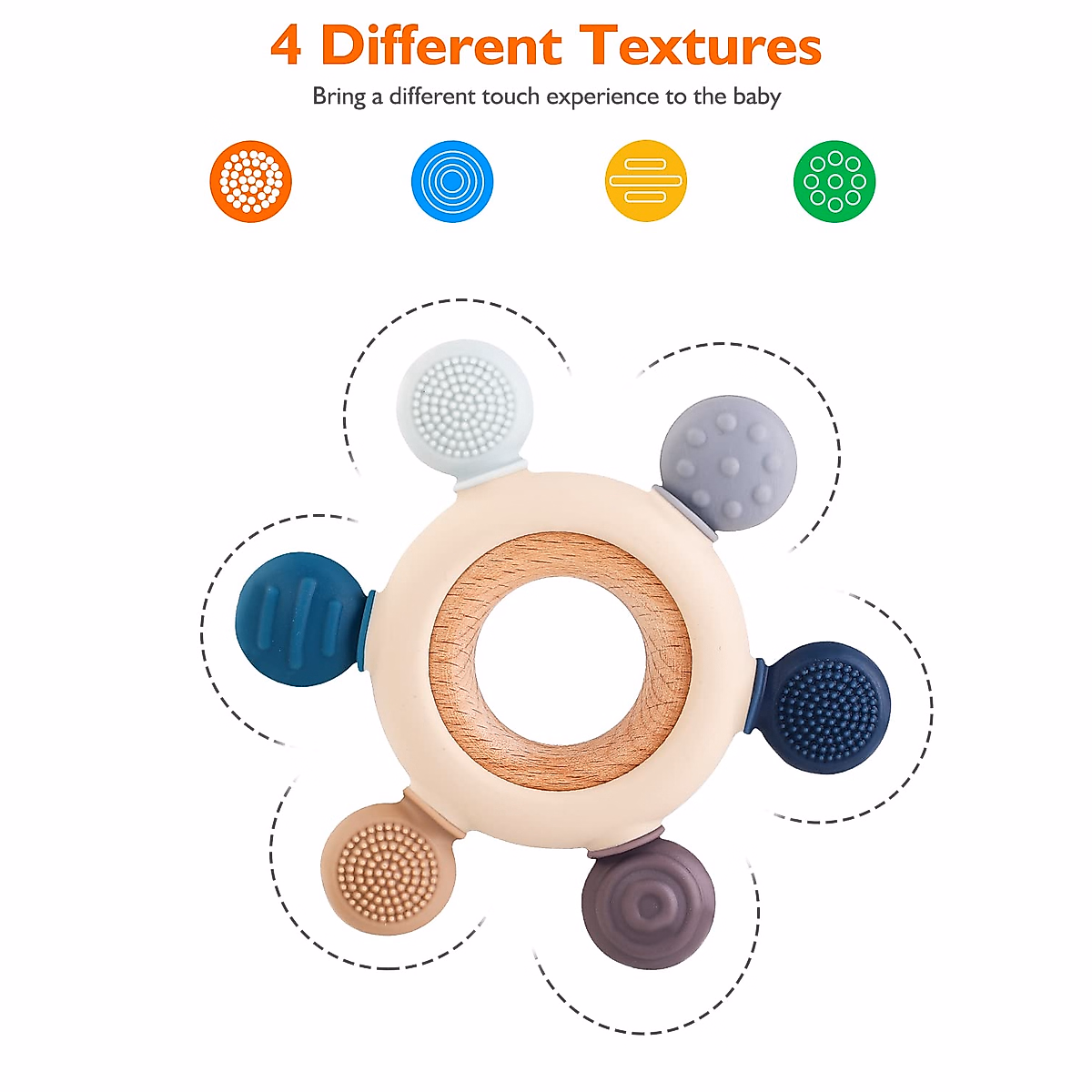 akolik Baby Teething Toys for Babies 0-6 6-12 Months Rudder Teether BPA Free with Wooden Ring Silicone Chewable Teether Help with Teething Pain Relief (Helm A)